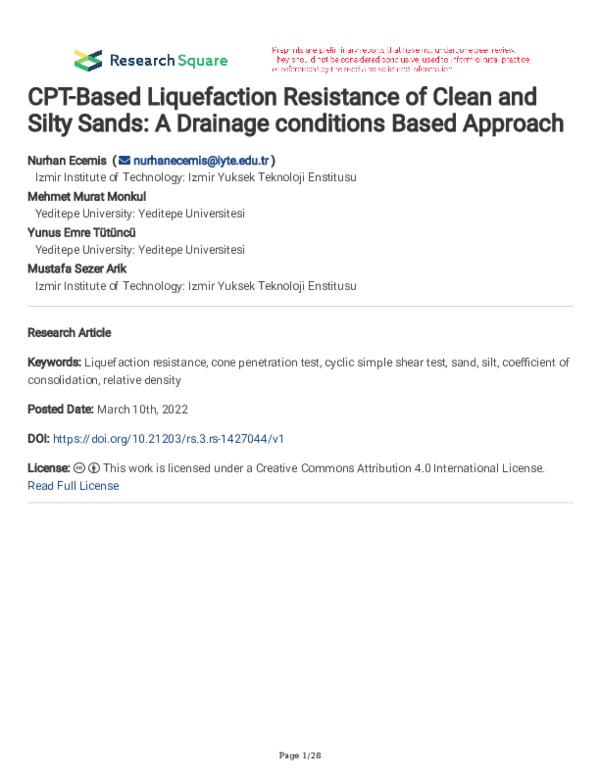 (PDF) CPT-Based Liquefaction Resistance of Clean and Silty Sands: A ...