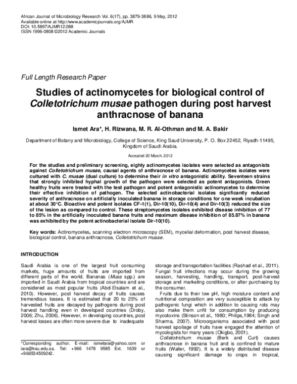 (PDF) Studies of actinomycetes for biological control of Colletotrichum ...