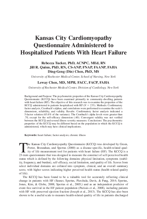 (PDF) Kansas City Cardiomyopathy Questionnaire Administered to ...