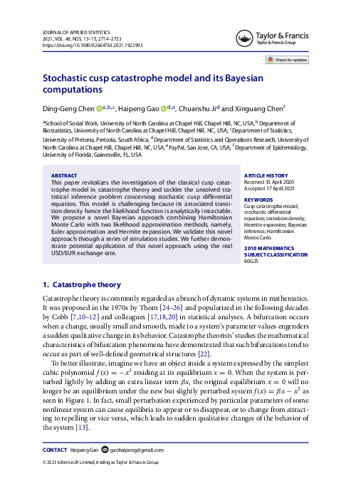 Pdf Stochastic Cusp Catastrophe Model And Its Bayesian Computations