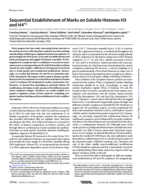 (PDF) Sequential Establishment of Marks on Soluble Histones H3 and H4