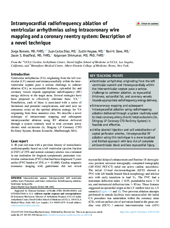 (PDF) Intramyocardial radiofrequency ablation of ventricular arrhythmias using intracoronary ...
