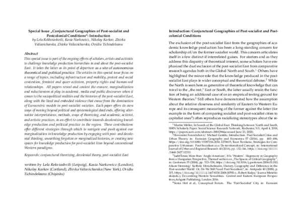 (PDF) Special Issue "Conjunctural Geographies of Post-socialist and Postcolonial Conditions ...