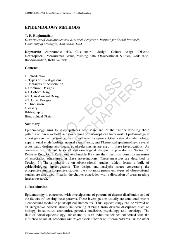 (PDF) Epidemiology Methods