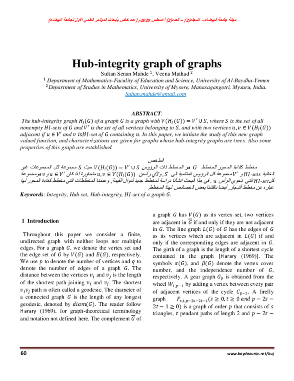 (PDF) Hub-integrity graph of graphs