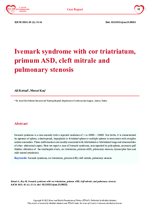 (PDF) Ivemark syndrome with cor triatriatum, primum ASD, cleft mitrale ...