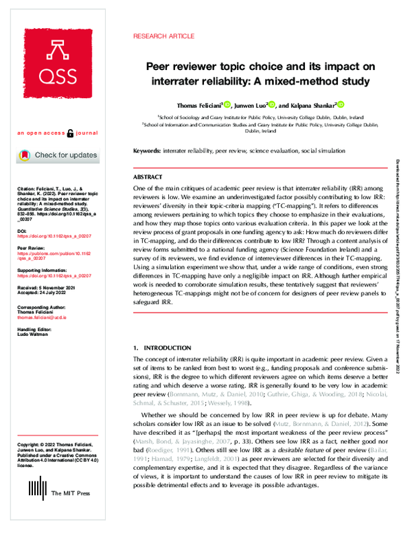 (PDF) Peer reviewer topic choice and its impact on interrater reliability: A mixed-method study