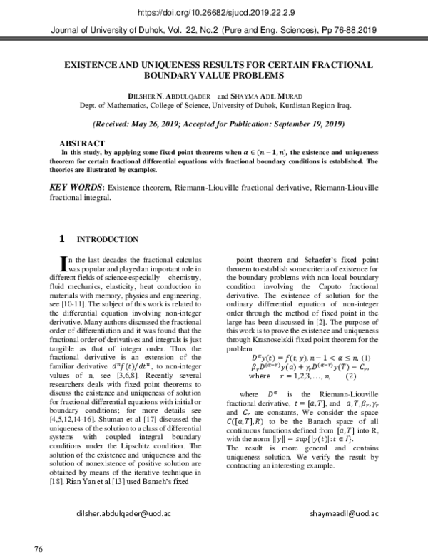 Pdf Existence And Uniqueness Of Fractional Boundary Value Problems