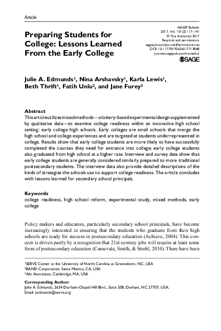 (PDF) Preparing Students for College: Lessons Learned From the Early ...