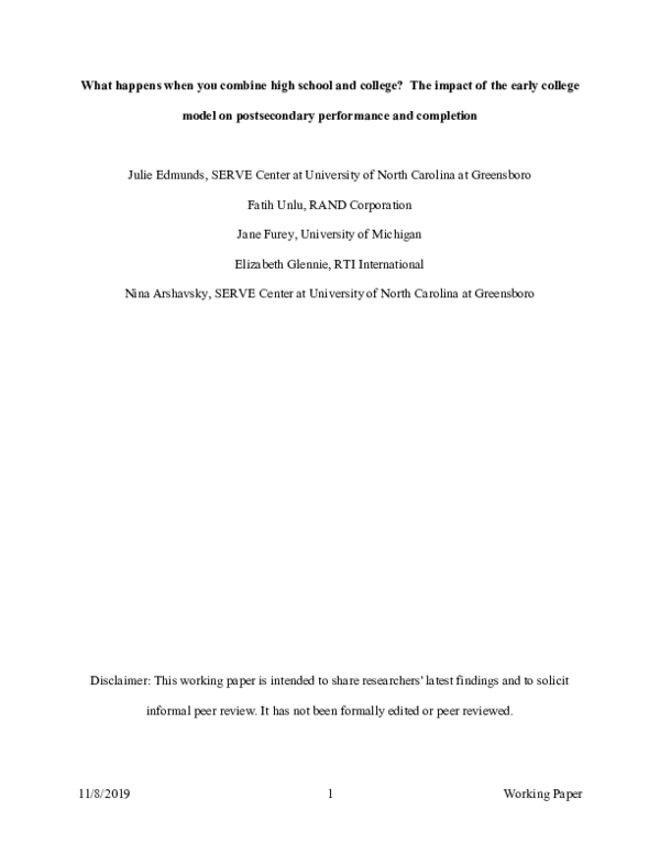 (PDF) What Happens When You Combine High School and College? The Impact ...