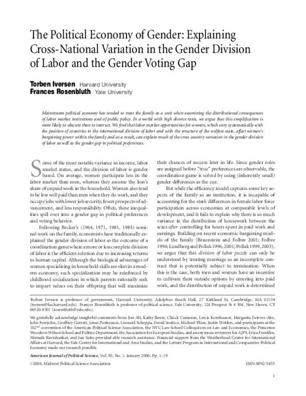 (PDF) The Political Economy of Gender: Explaining Cross-National ...
