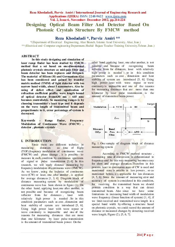 (PDF) Designing Optical Beam Filter And Detector Based On Photonic Crystals Structure By FMCW method
