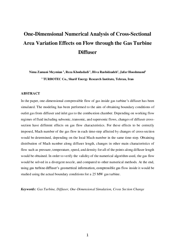 (PDF) One-Dimensional Numerical Analysis of Cross-Sectional Area ...