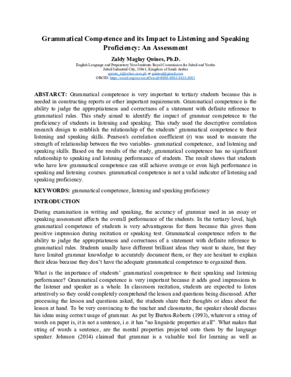 (DOC) Grammatical Competence and its Impact to Listening and Speaking ...
