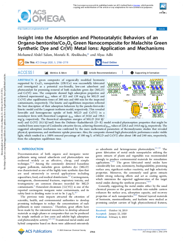 (PDF) Insight into the Adsorption and Photocatalytic Behaviors of an Organo-bentonite/Co3O4 ...
