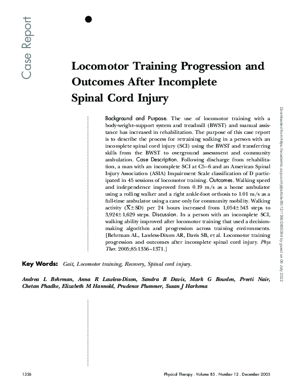 (PDF) Locomotor Training Progression and Outcomes After Incomplete ...