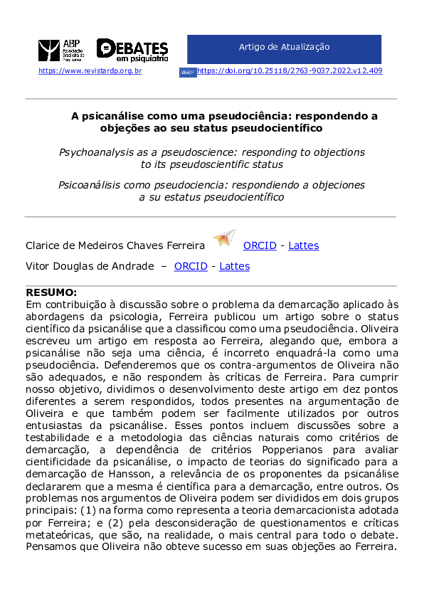 (PDF) A psicanálise como uma pseudociência: respondendo a objeções ao ...
