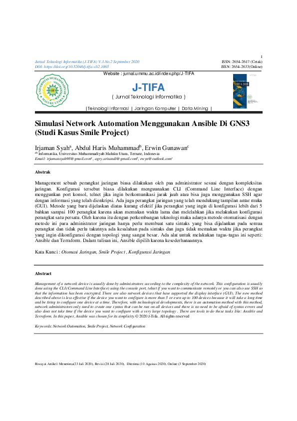 (PDF) Simulasi Network Automation Menggunakan Ansible Di GNS3 (Studi ...