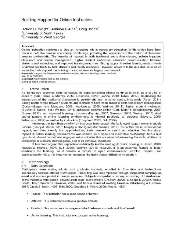 (PDF) Building Rapport for Online Instructors