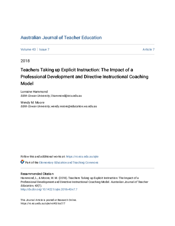 (PDF) Teachers Taking up Explicit Instruction: The Impact of a ...