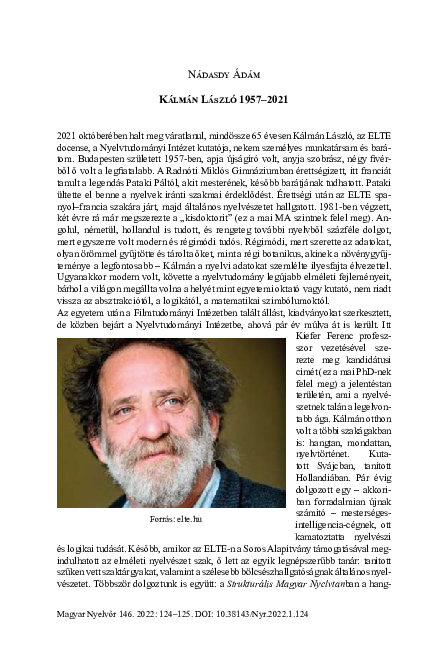 (PDF) Kálmán László 1957–2021 | Ádám Nádasdy - Academia.edu