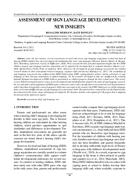 (PDF) Assessments of Sign Language Development