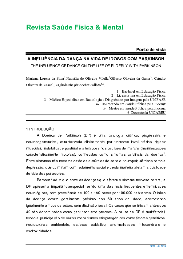 Pdf A Influência Da Dança Na Vida De Idosos Com Parkinson