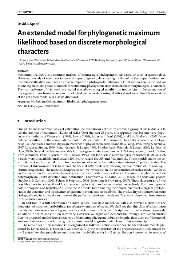 (PDF) An extended model for phylogenetic maximum likelihood based on discrete morphological ...