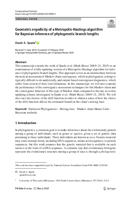 (PDF) Geometric ergodicity of a Metropolis-Hastings algorithm for ...