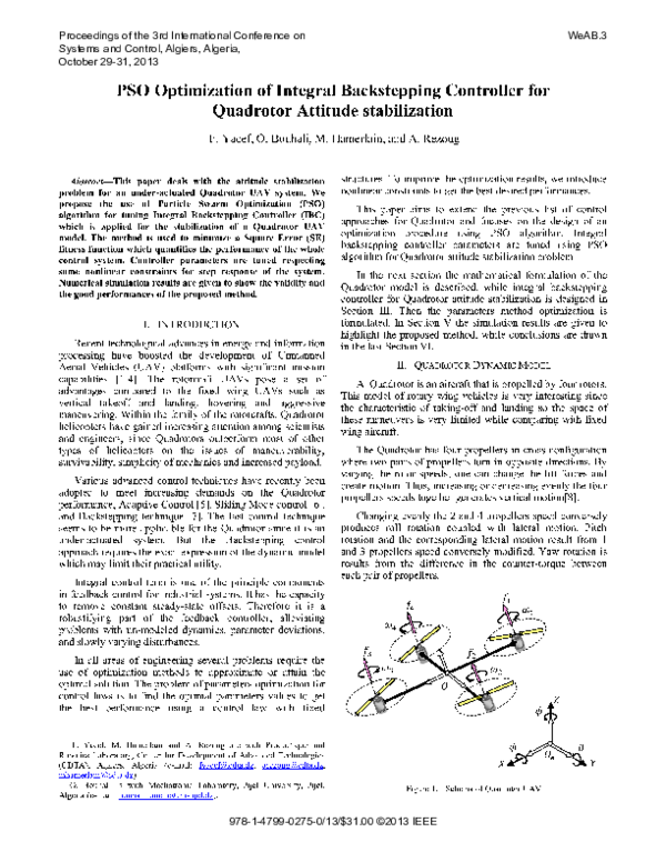 (PDF) PSO optimization of Integral Backstepping Controller for Quadrotor attitude stabilization