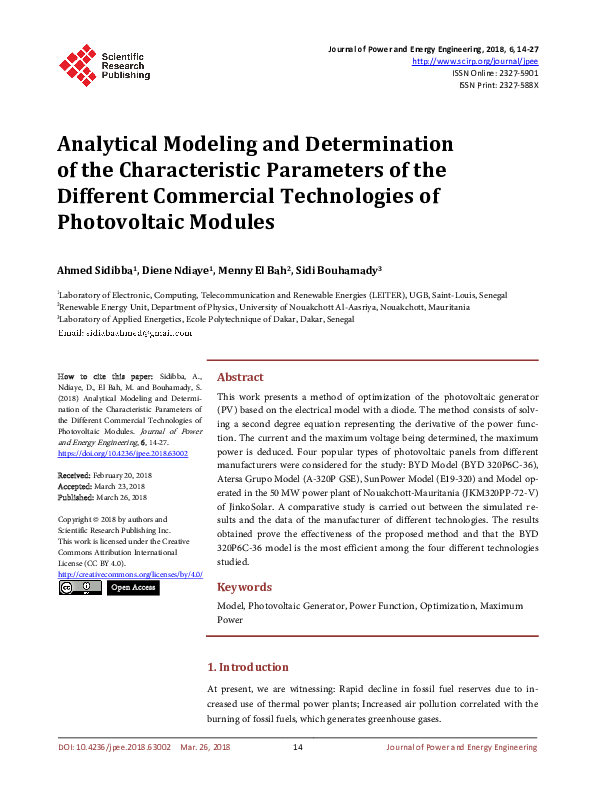 (PDF) Analytical Modeling and Determination of the Characteristic Parameters of the Different ...