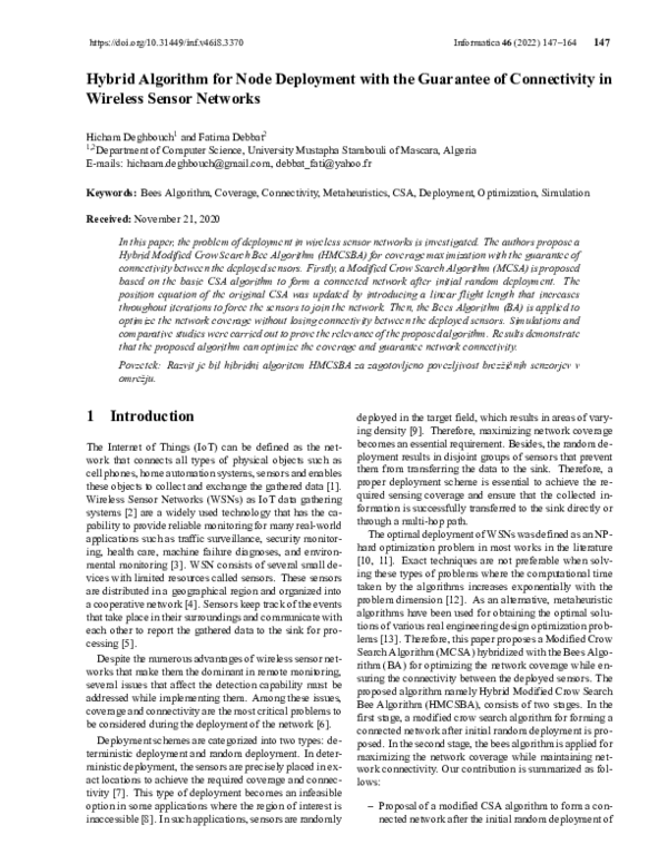 Pdf Hybrid Algorithm For Node Deployment With The Guarantee Of Connectivity In Wireless Sensor