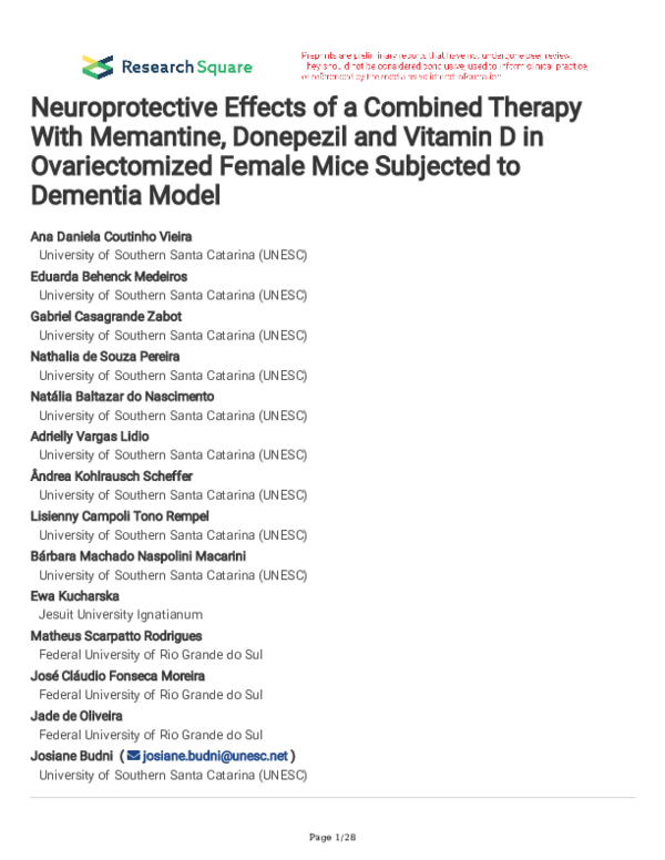 (PDF) Neuroprotective effects of combined therapy with memantine ...