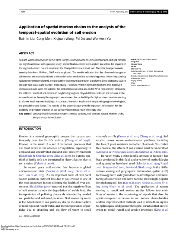 (PDF) Application of spatial Markov chains to the analysis of the temporal-spatial evolution of ...