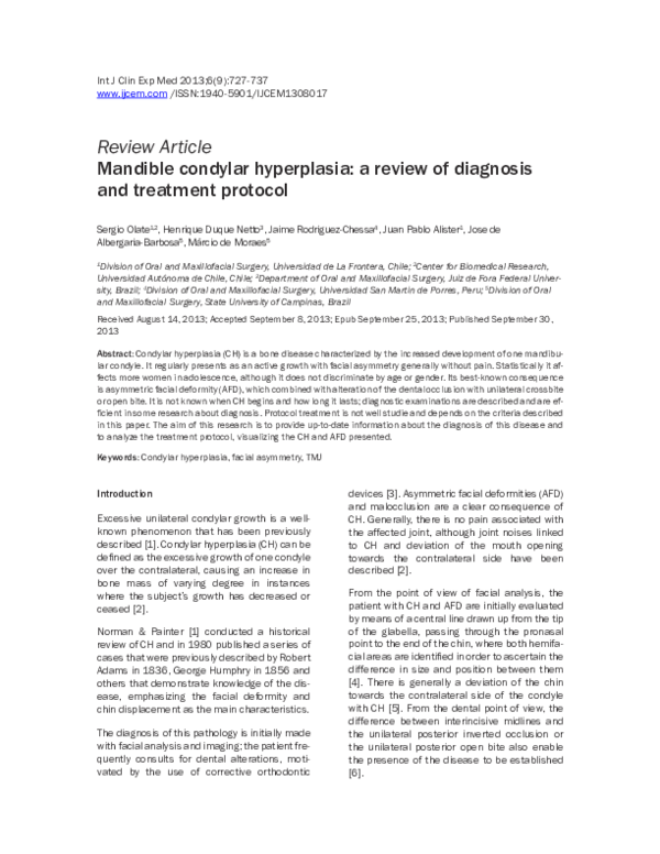 (PDF) Mandible condylar hyperplasia: a review of diagnosis and ...