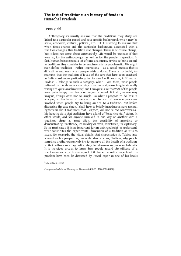 (PDF) The test of traditions: an history of feuds in Himachal Pradesh