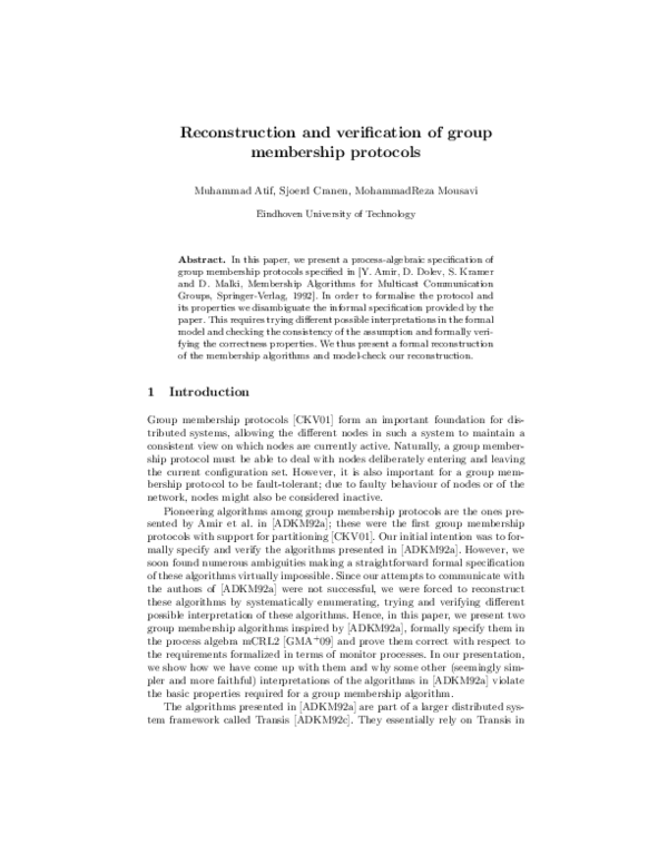 (PDF) Reconstruction and verification of group membership protocols