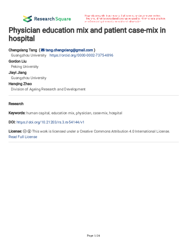 (PDF) Physician education mix and patient case-mix in hospital