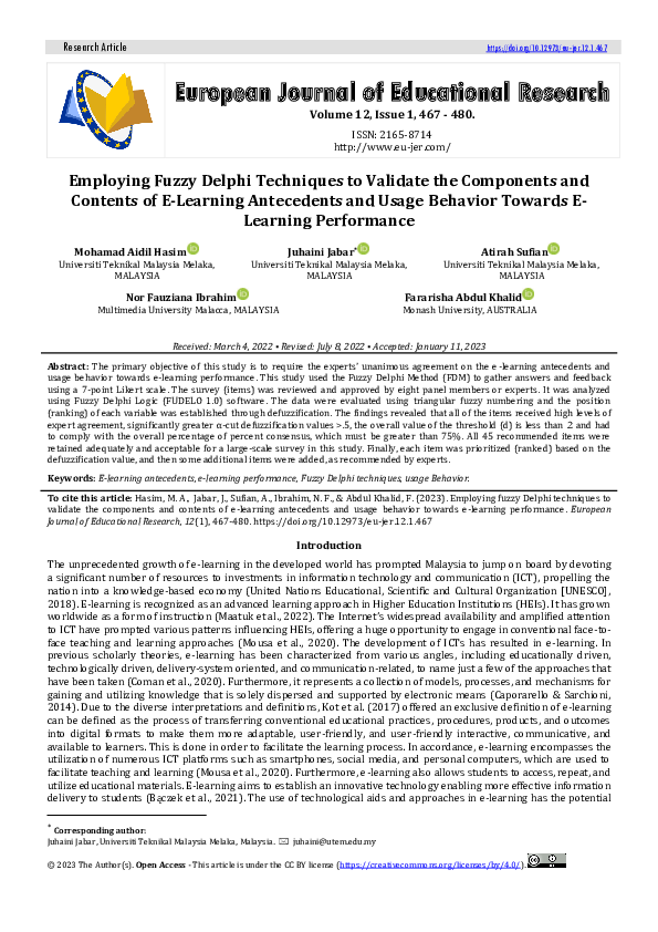 (PDF) Employing Fuzzy Delphi Techniques to Validate the Components and Contents of E-Learning ...