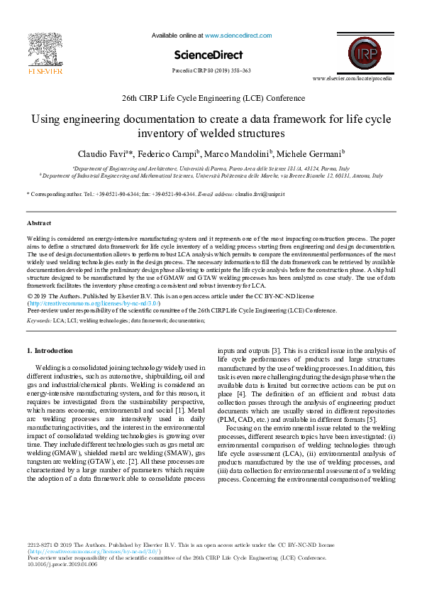(PDF) Using engineering documentation to create a data framework for life cycle inventory of ...