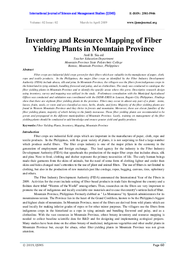 (PDF) Inventory and Resource Mapping of Fiber Yielding Plants in ...