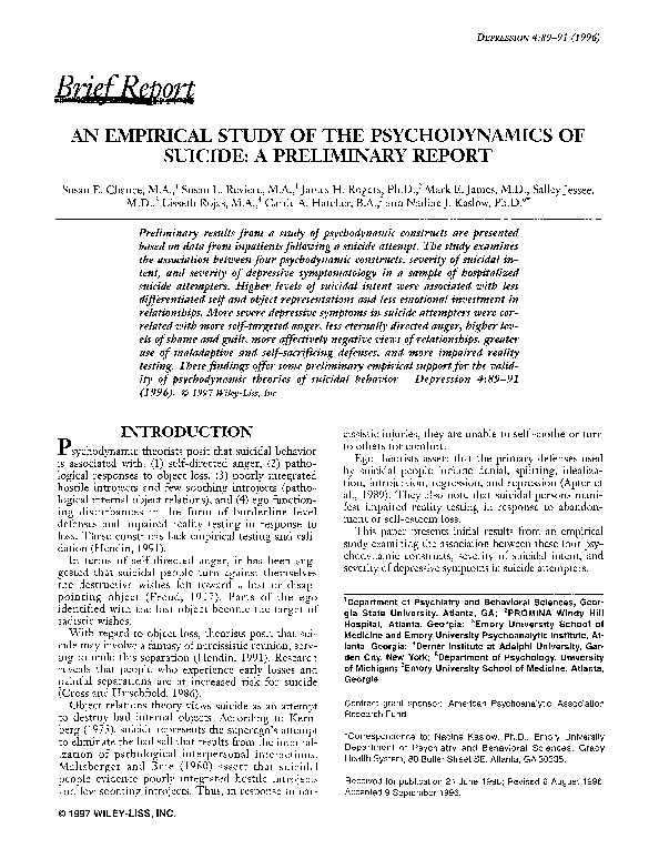 (PDF) An empirical study of the psychodynamics of suicide: A ...