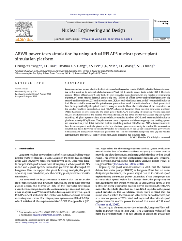 (PDF) ABWR power tests simulation by using a dual RELAP5 nuclear power ...
