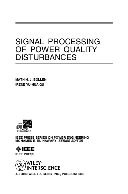 Pdf Signal Processing Of Power Quality Disturbances