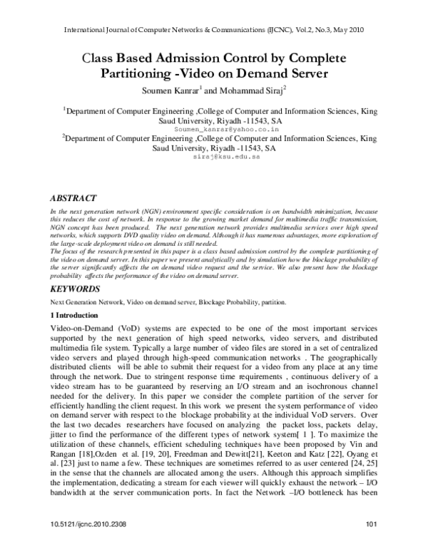 (PDF) Class Based Admission Control by Complete Partitioning -Video on Demand Server | Mohammad ...