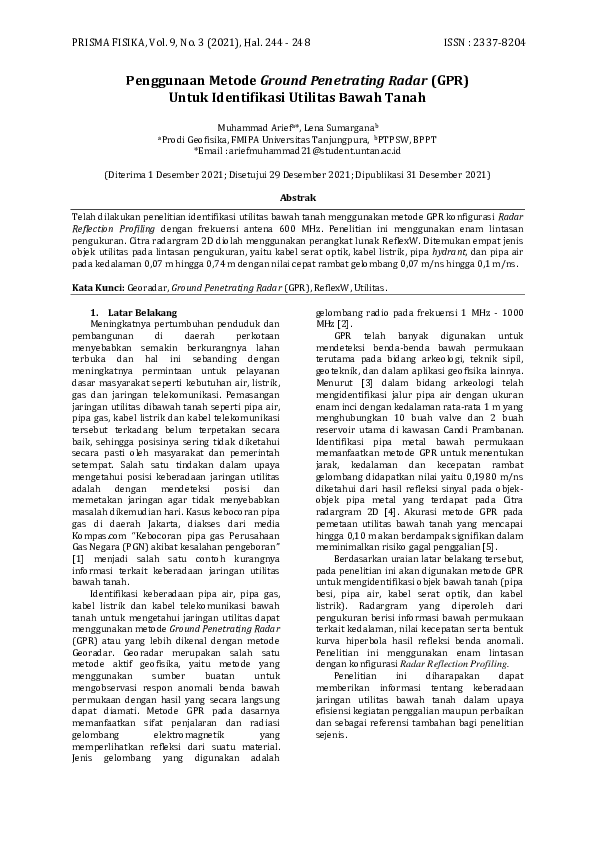 (PDF) Penggunaan Metode Ground Penetrating Radar (GPR) Untuk ...