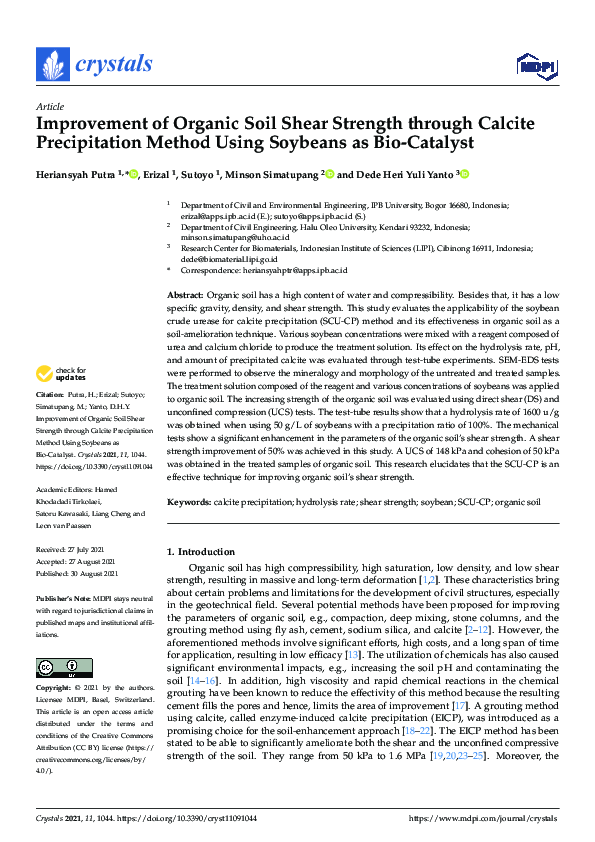 (PDF) Improvement of Organic Soil Shear Strength through Calcite ...