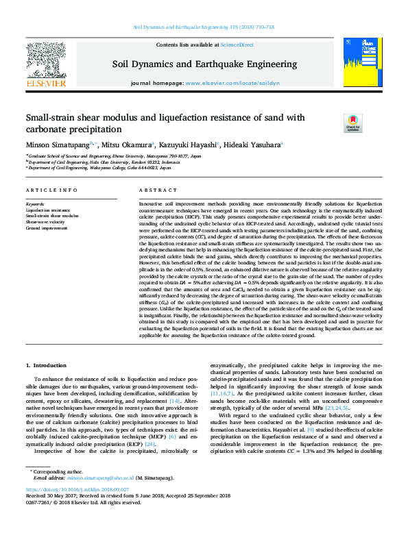 (PDF) Small-strain shear modulus and liquefaction resistance of sand ...