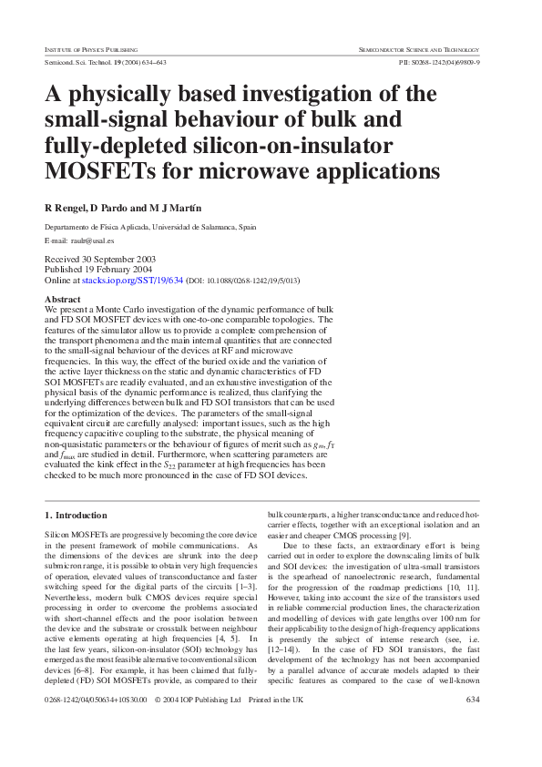 Pdf A Physically Based Investigation Of The Small Signal Behaviour Of