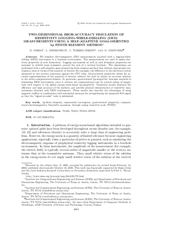 (PDF) Two‐Dimensional High‐Accuracy Simulation of Resistivity Log ging‐While‐Drilling (LWD ...
